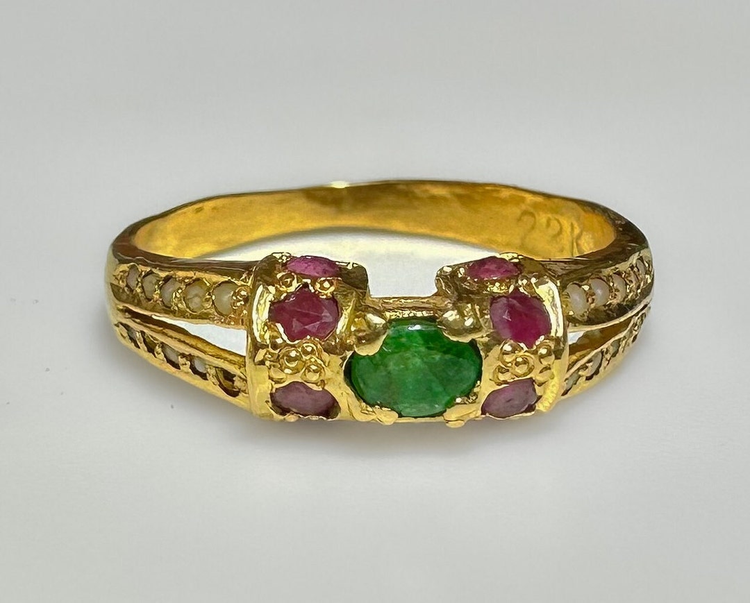 Victorian 22k Columbian Emerald Natural Red Ruby Ring 2.8g - Etsy