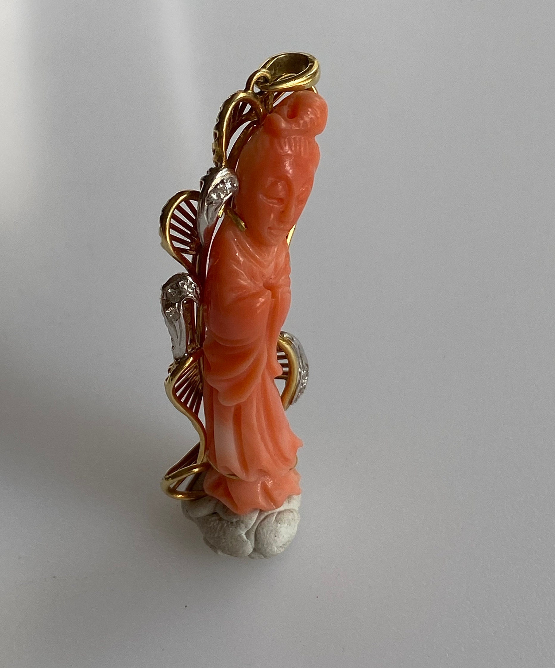 Antique Chinese 14k Coral Diamond Quan Yin Pendant 10g - Etsy