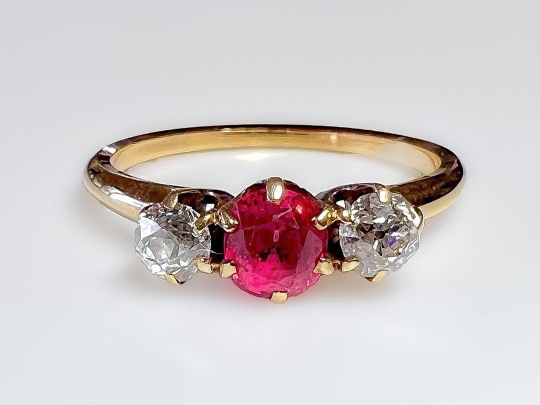 Victorian 18k Natural Ruby Mine Cut Diamond Ring 3.1g - Etsy