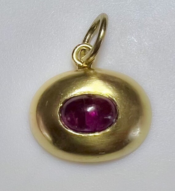 Vintage 18k Natural 1ct Red Ruby Cabochon Pendant 4.1g - Gem