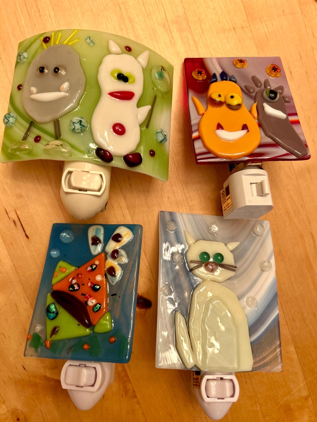 Fused Glass Nightlight With Varity Design handmade Original - Etsy