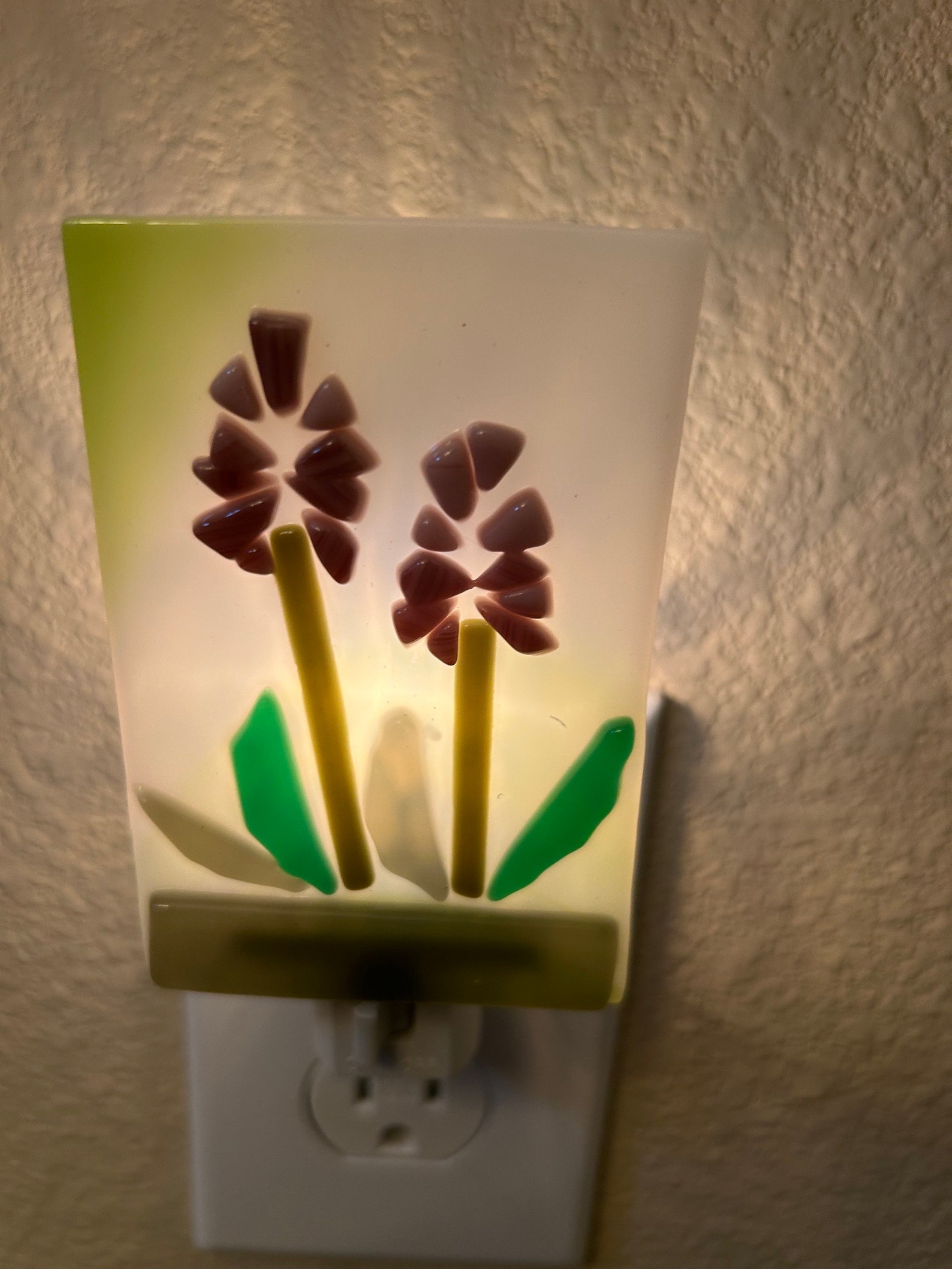 Fused Glass Night Light With Murrini Flowers and Cat Silhouette ...