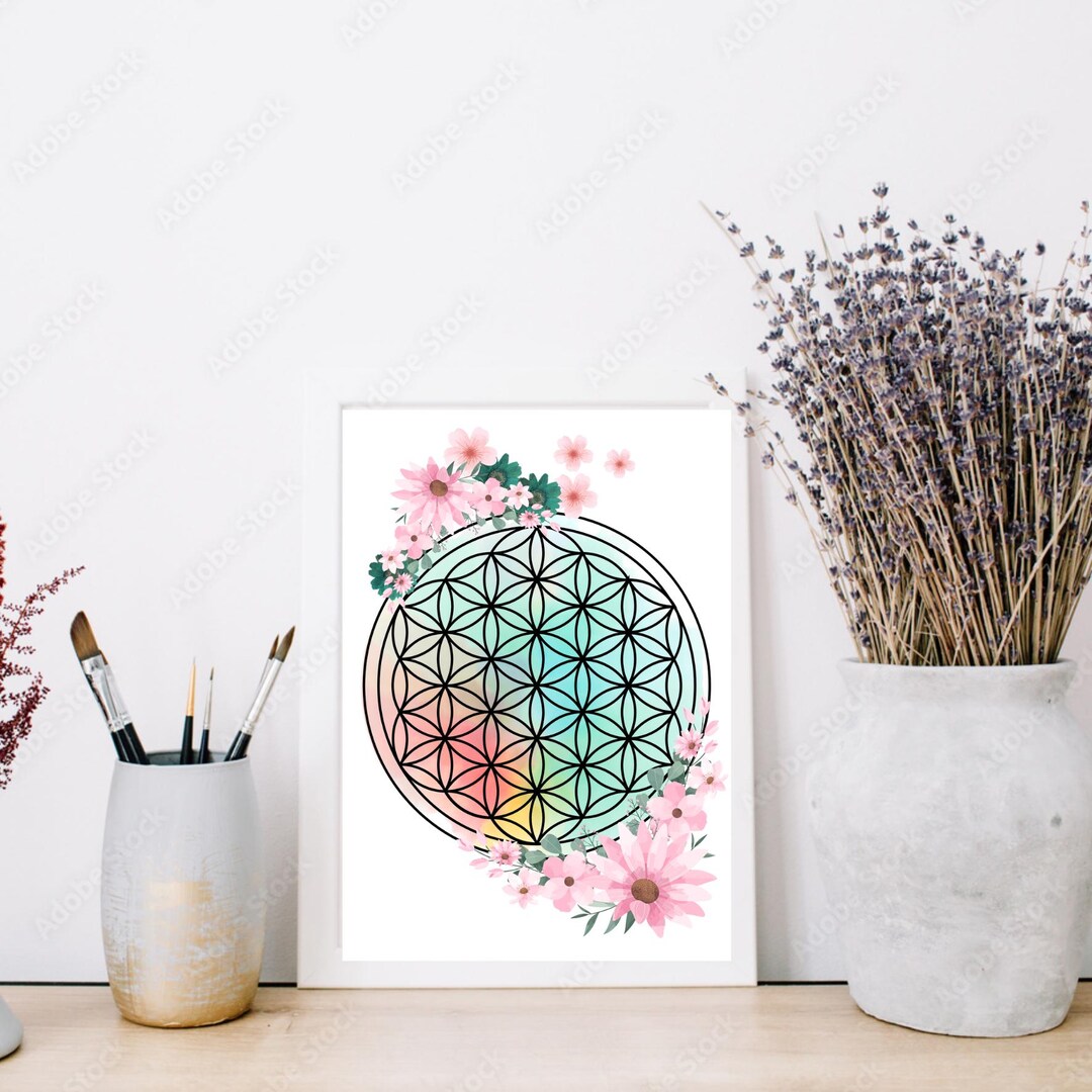 Digital Flower of Life Printable Green and Pink Colors - Etsy