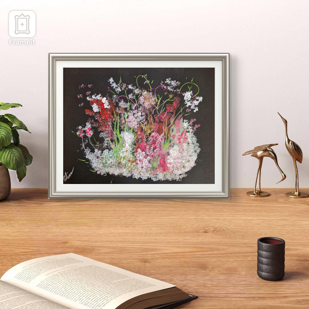 Painting on Black Canson Paper, Colorful Abstract Painting - Pink ...