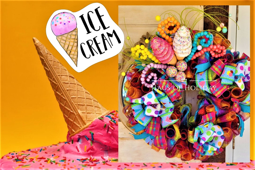 Ice Cream Wreath, Spring Wreath, Easter Wreath, Birthday Party Wreath ...