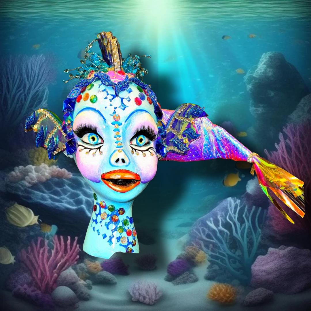 Fish Girl Mannequin, Rainbow Fish Girl, Fish Head - Etsy