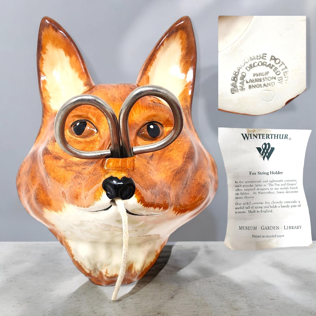 Vintage Babbacombe Ceramic Fox Head Scissor & String Holder Wall Mount ...