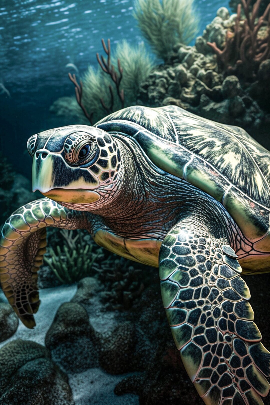 Sea Turtle Wall Art Digital Download Underwater Sea Turtle, Ocean ...