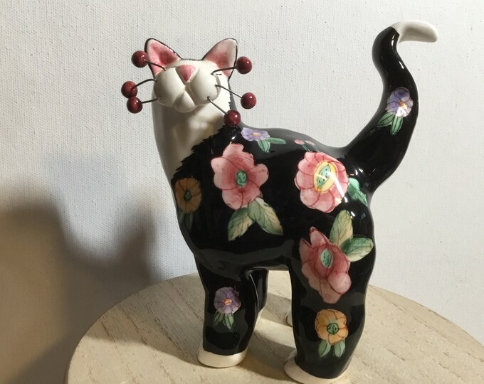Vintage Annaco Creations Lacombe Black Floral Ceramic Cat Figurine ...