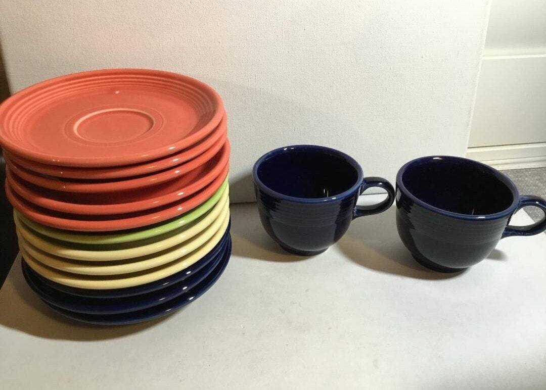 Vintage Fiesta Saucers and Teacups. NEW Fiestaware Cobalt Blue, Poppy ...