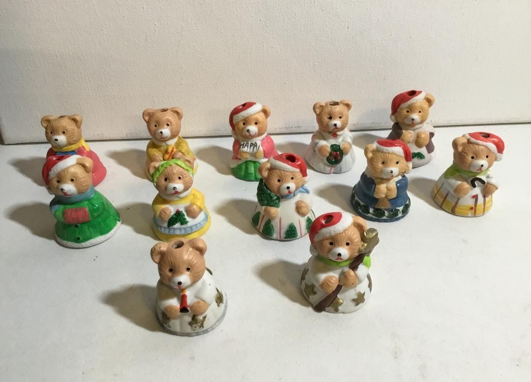 Vintage Teddy Bear String Light Covers. Set of 12 Different Ceramic ...