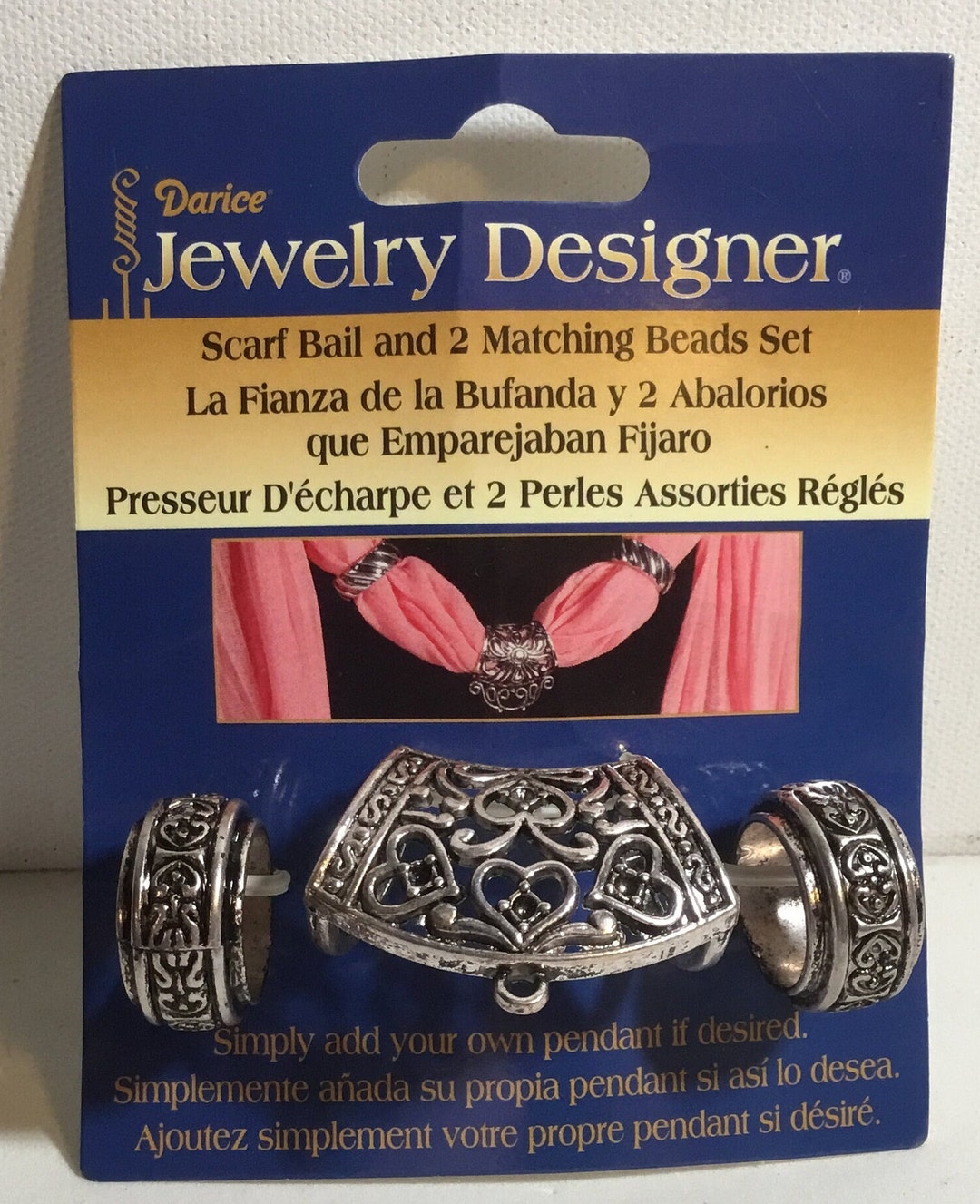 Vintage Darice Scarf Bail With Matching Beads - Hearts Jewelry Designer ...