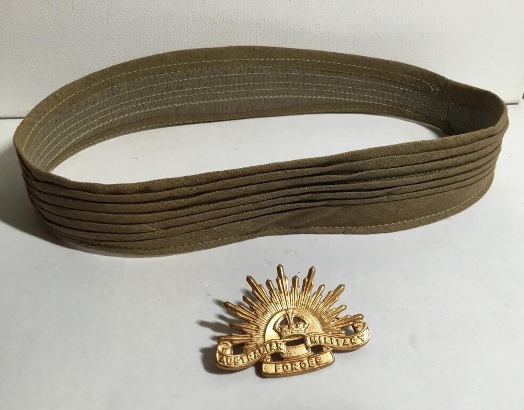 Vintage Australian Military Forces Hat Badge/medal and 7 Pleat Puggaree ...