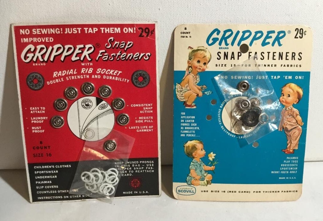 Vintage Gripper Snap Fasteners by Scovill. Size 15/16, No Sewing Tap on ...
