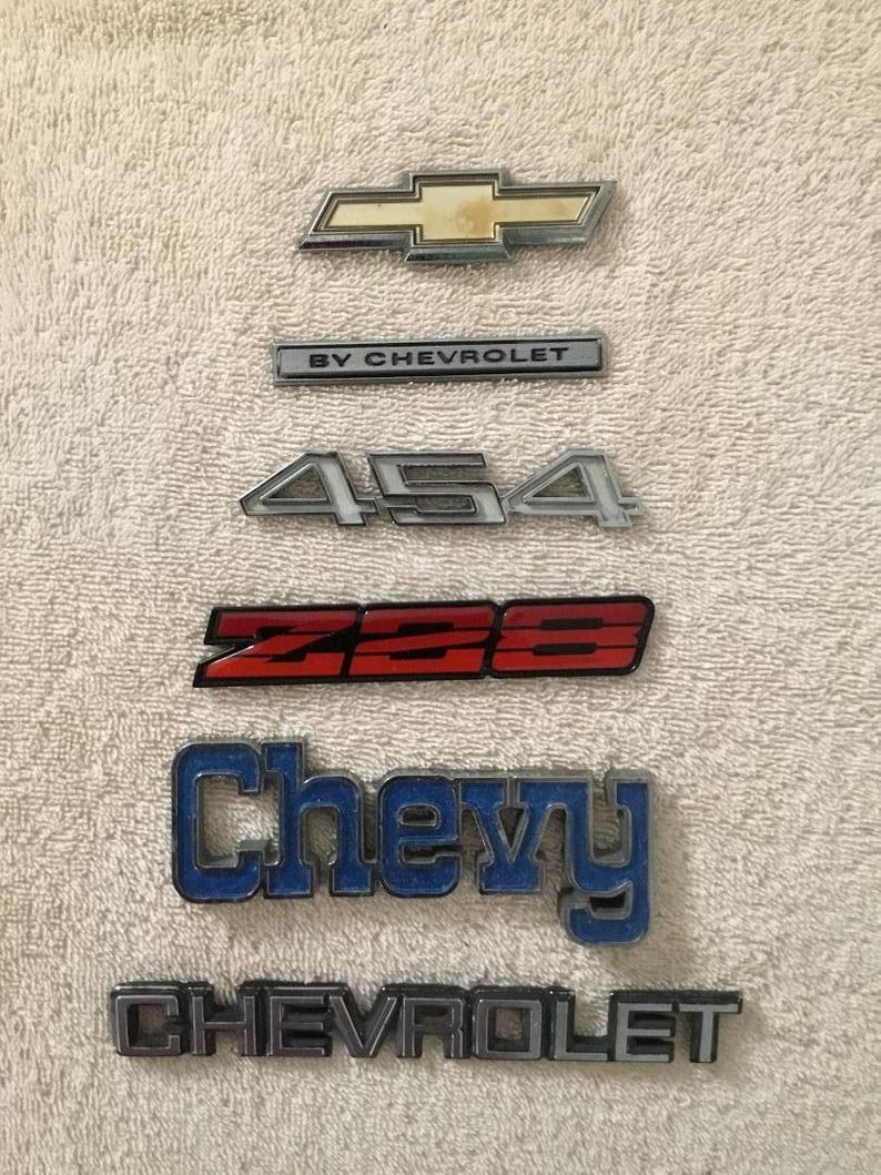 Vintage Chevrolet Badge Emblems, Nameplates, Gold Bowtie, Z28 Camaro ...