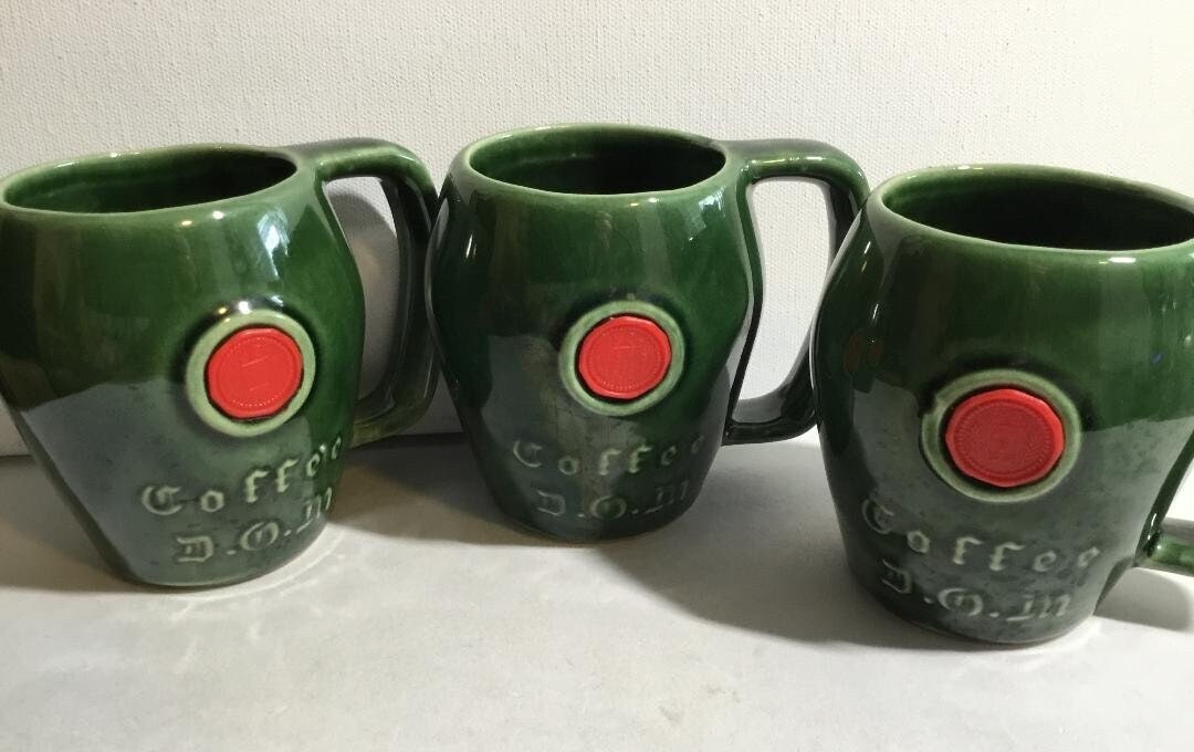 Vintage Mccoy Pottery D.O.M. Benedictine Green Coffee Mugs, Set of ...