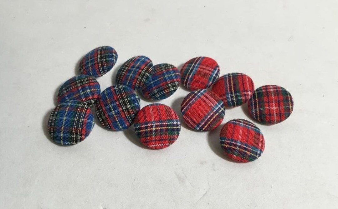 Vintage Plaid Buttons, Covered Plaid Buttons, Tartan Plaid Shank ...