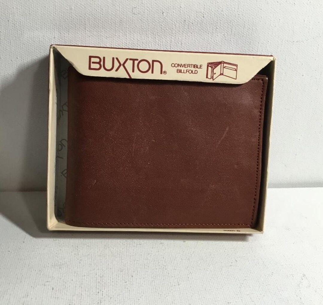 Vintage Buxton Convertible Bifold Top Grain Brown Leather Wallet. NEW ...