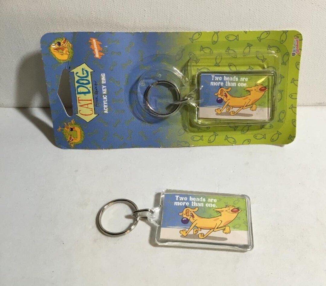Vintage Nickelodeon Cat Dog Key Chain, Acrylic Cat Dog Key Ring ...