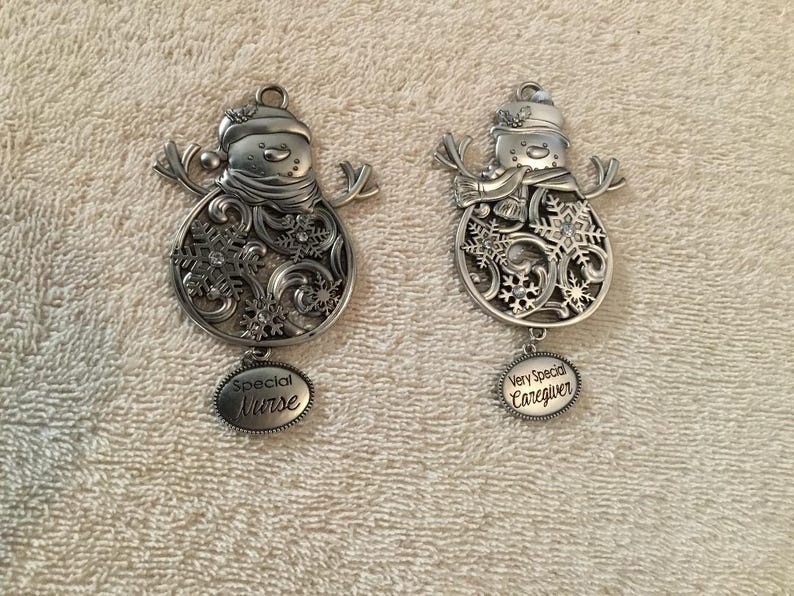 Vintage Pewter Metal Snowman, Snowflake & Reindeer Ornaments. Pewter ...