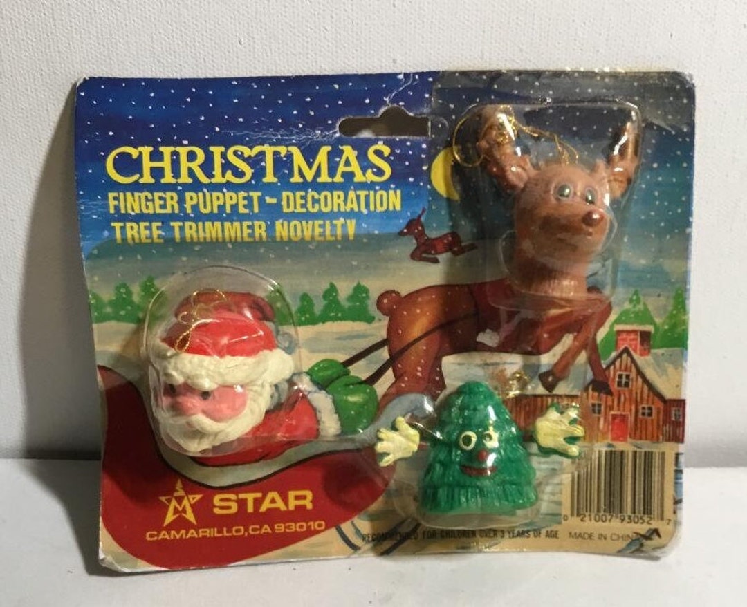 Vintage Finger Puppets, Christmas Santa, Reindeer, Tree Finger Puppets ...