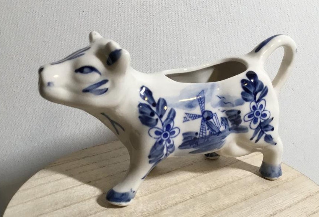 Vintage Delft Blue Cow Creamer, Dutch Windmill Design - Etsy