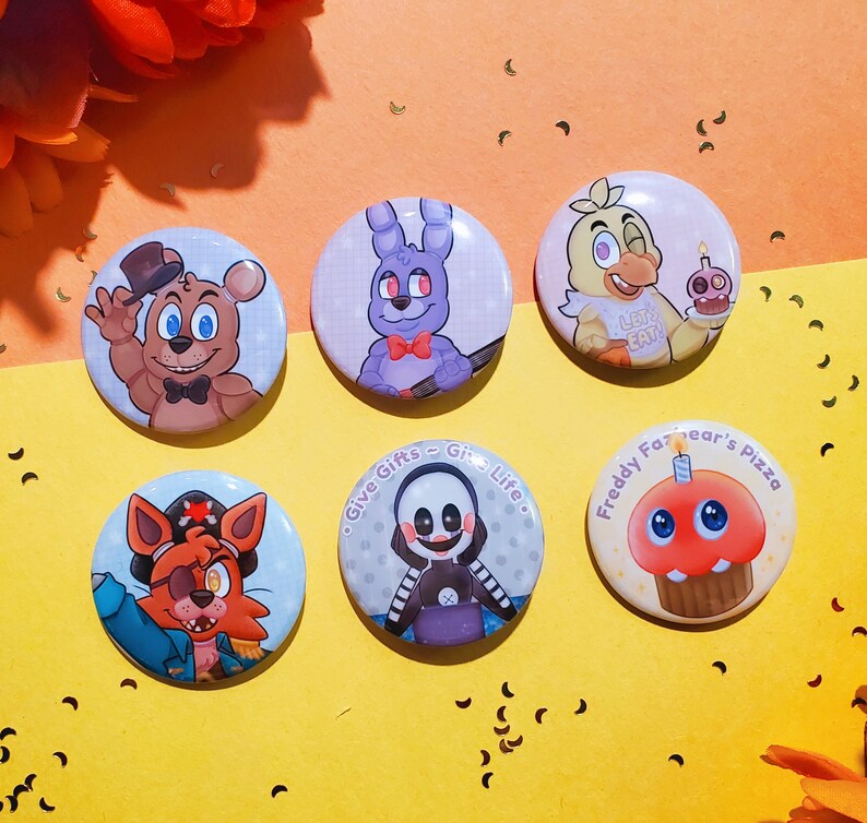 Five Nights at Freddy's Button Set | Pinback Buttons | FNAF | (6 Pcs ...