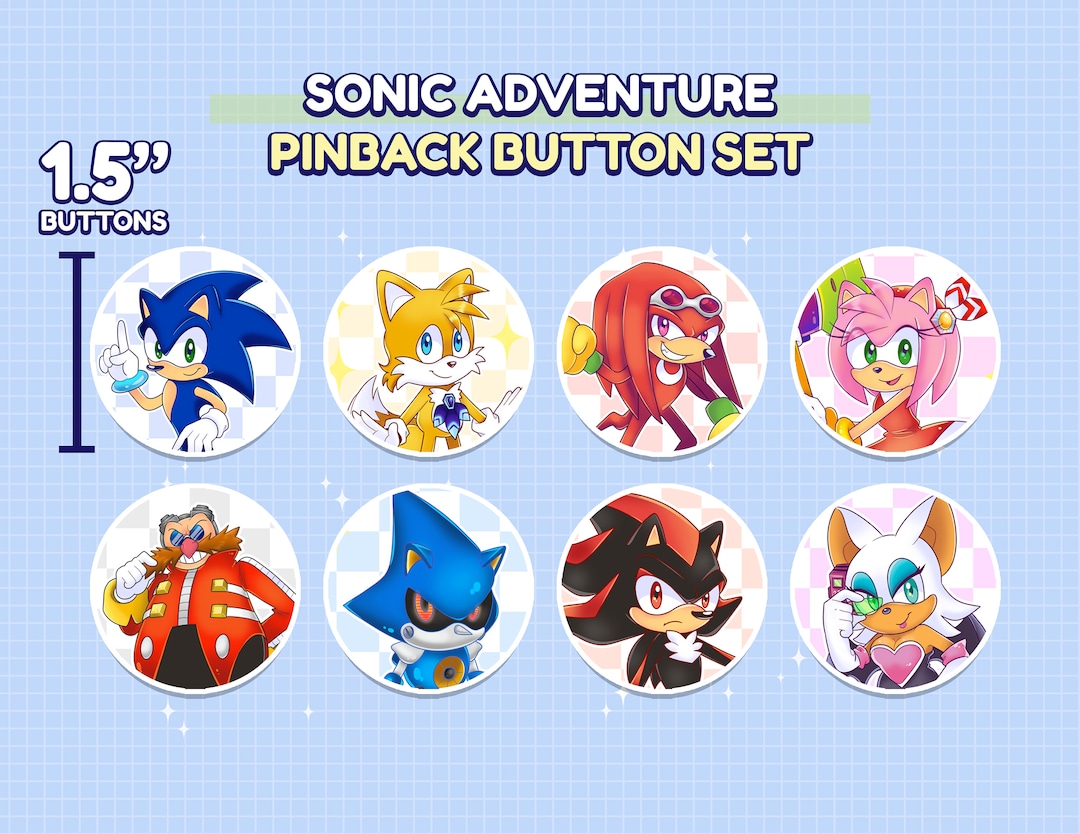 Sonic Adventure Button Set | Pinback Buttons | Sonic the Hedgehog | (8 ...