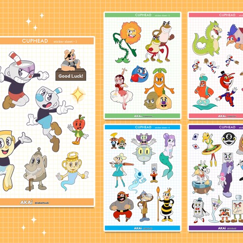 Cuphead Sticker Sheets Stickers Cuphead 5 Pcs - Etsy