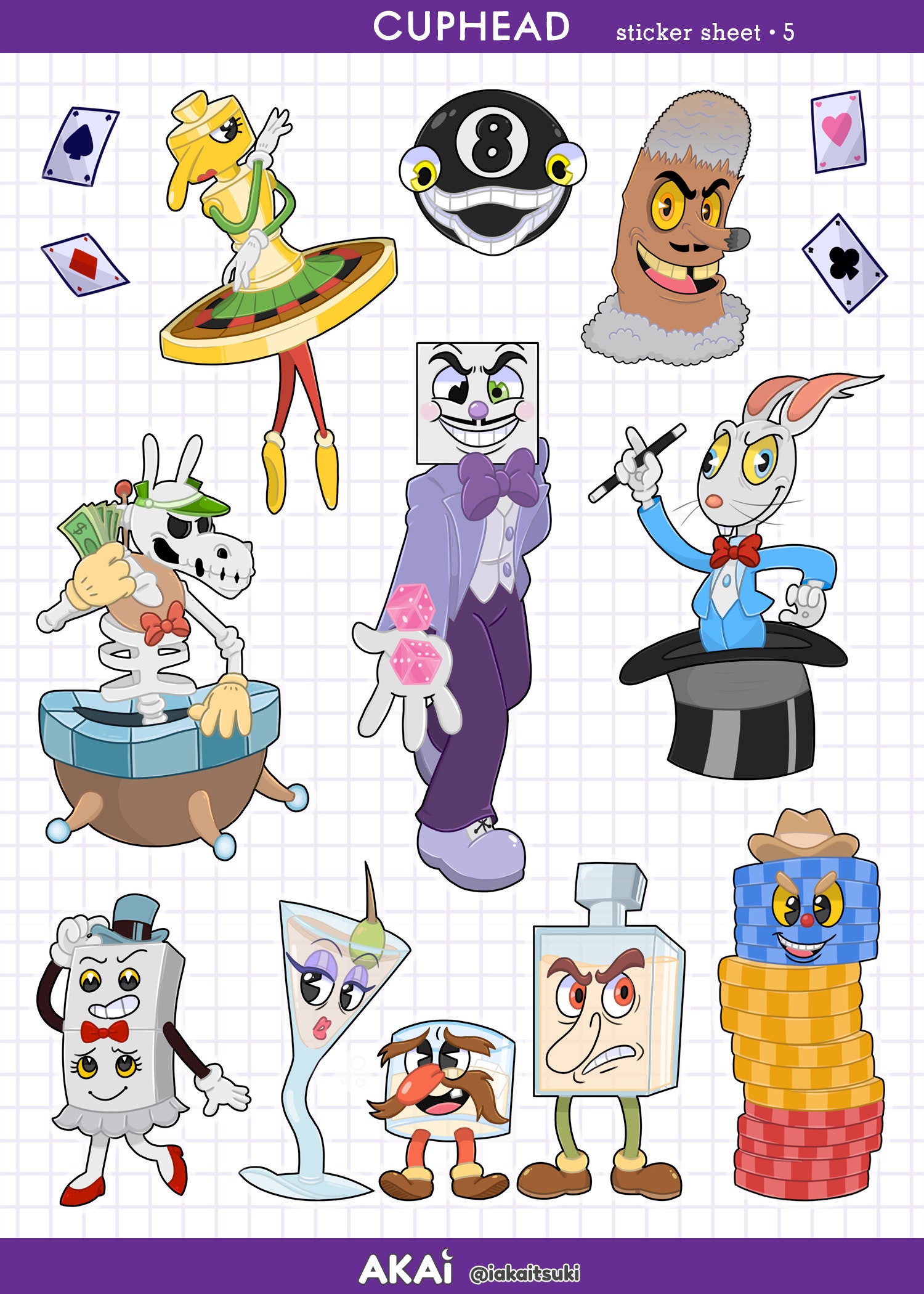 Cuphead Sticker Sheets Stickers Cuphead 5 Pcs - Etsy