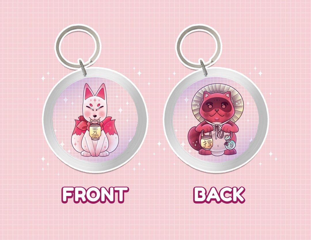 Kitsune & Tanuki Double-sided Keychain | Keychains | Yokai | Japan - Etsy