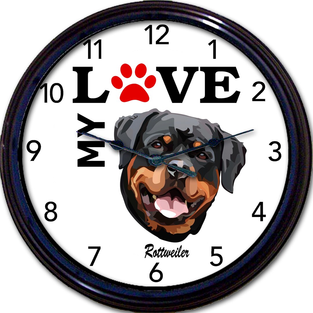 Love My Rottweiler, Rottweiler Wall Clock, Dog Lover Gift, Dog Wall Art ...