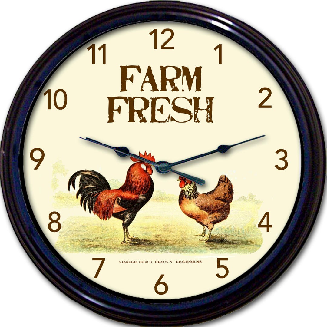 Farm Fresh Wall Clock, Hen and Rooster Wall Art, Countryside Decor ...