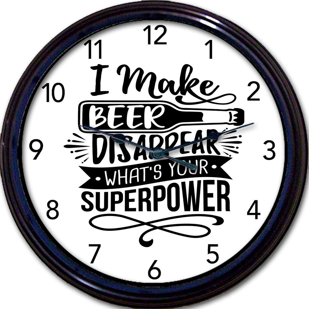 Beer Wall Clock, Bar Decor, Man Cave, Bar Clock, Super Power, Custom ...