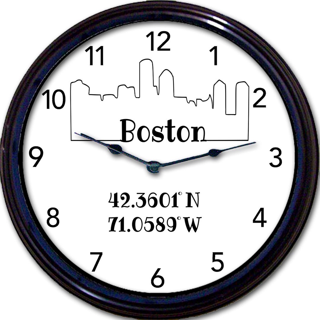 Boston Skyline Wall Clock - Cradle of Liberty, Harvard Square, Prospect ...