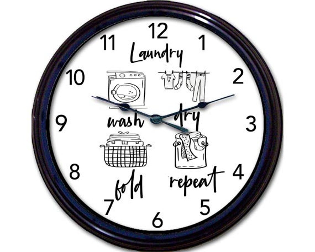 Laundry Room Wall Clock Wash Dry Fold Repeat Unique - Etsy