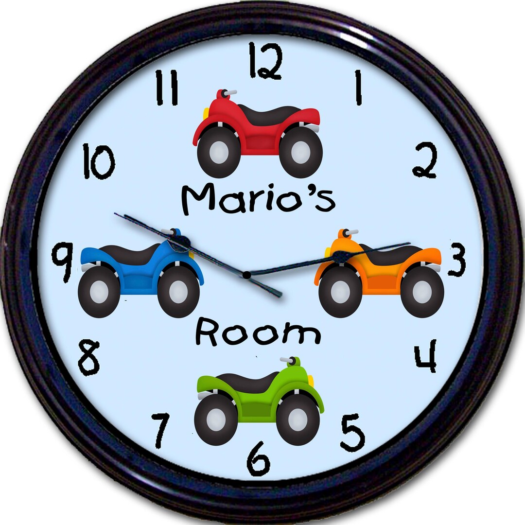 Personalized Boys Gift - Name Clock, Motorcycle Wall Clock, Nursery ...