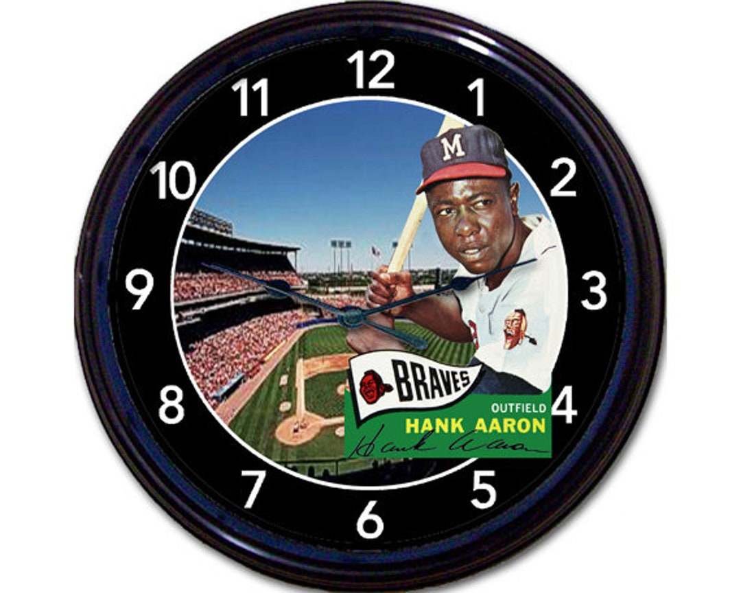 Baseball Clock Hank Aaron Poster Clocks, MLB Decor, Atlanta Braves Sign ...