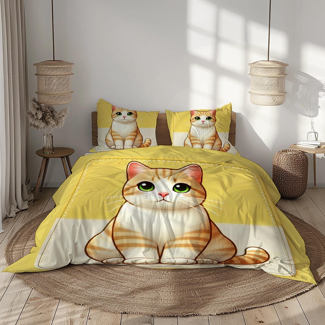 Adorable Orange Tabby Cat Bedding Set With Duvet Cover and Pillowcases ...
