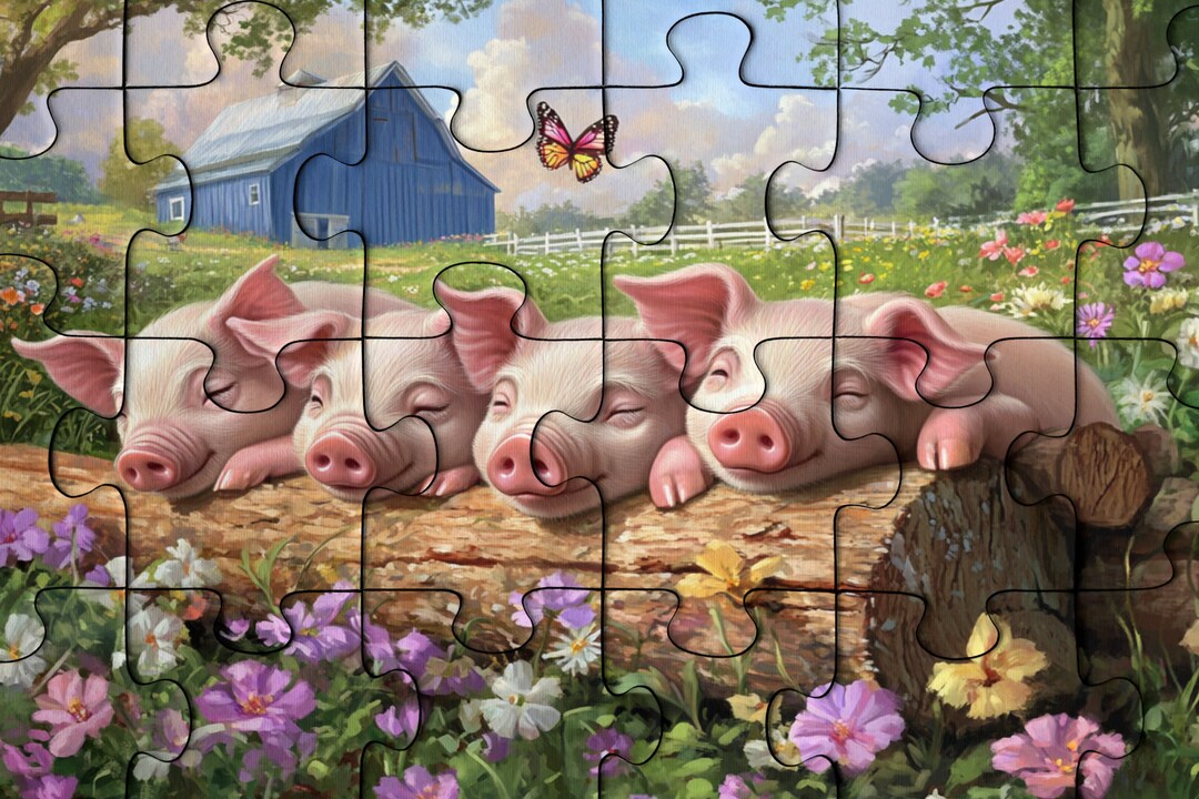 Piglets Wooden Jigsaw Puzzle: Farmhouse Animal Scene - Etsy