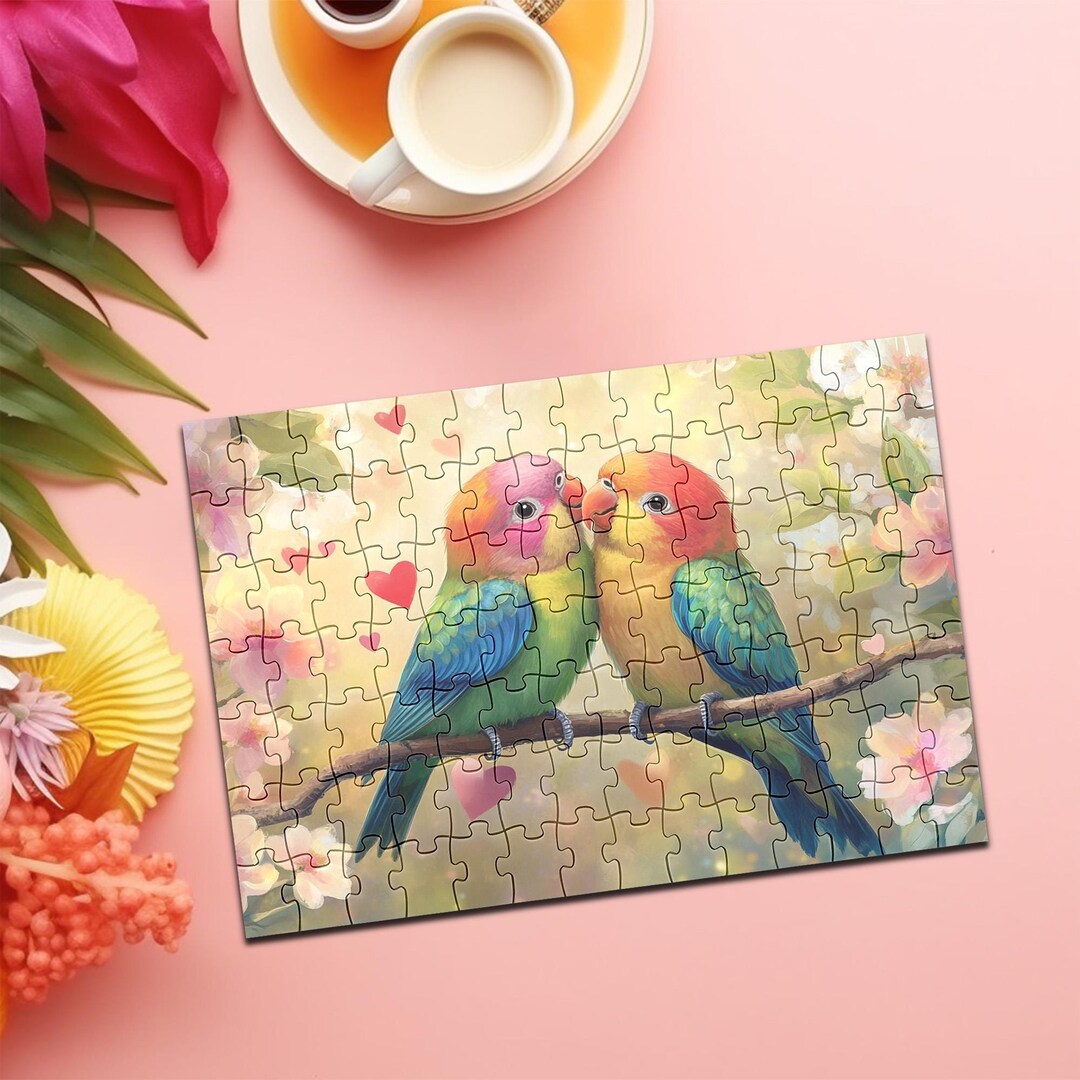 Lovebirds Wooden Jigsaw Puzzle: Romantic Floral Design - Etsy