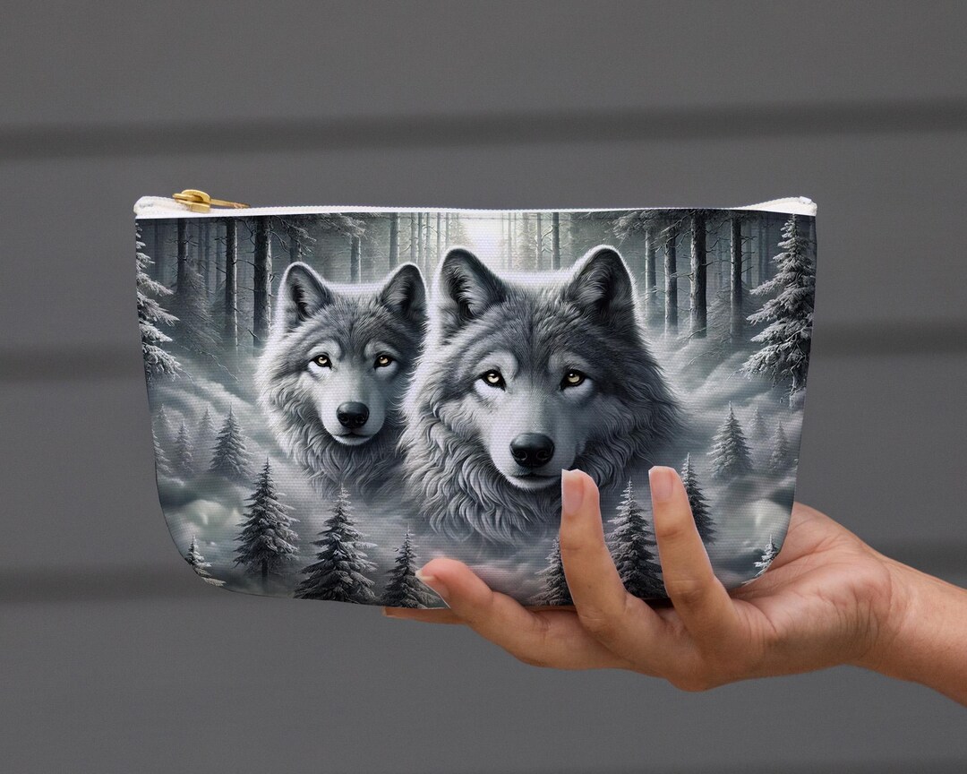 Wolf Zipper Pouch: Mystical Forest Cosmetic Bag, Gothic Travel Clutch ...