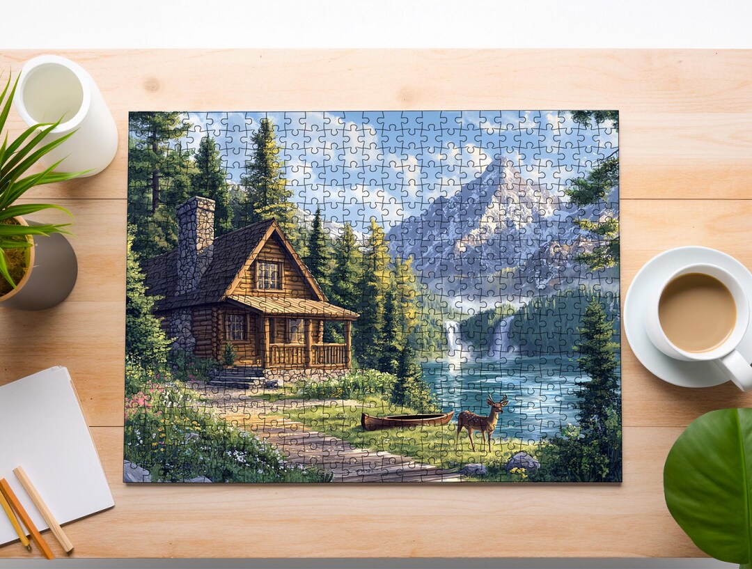 Mountain Cabin Wooden Jigsaw Puzzle: Relaxing Lake Scenery - Etsy