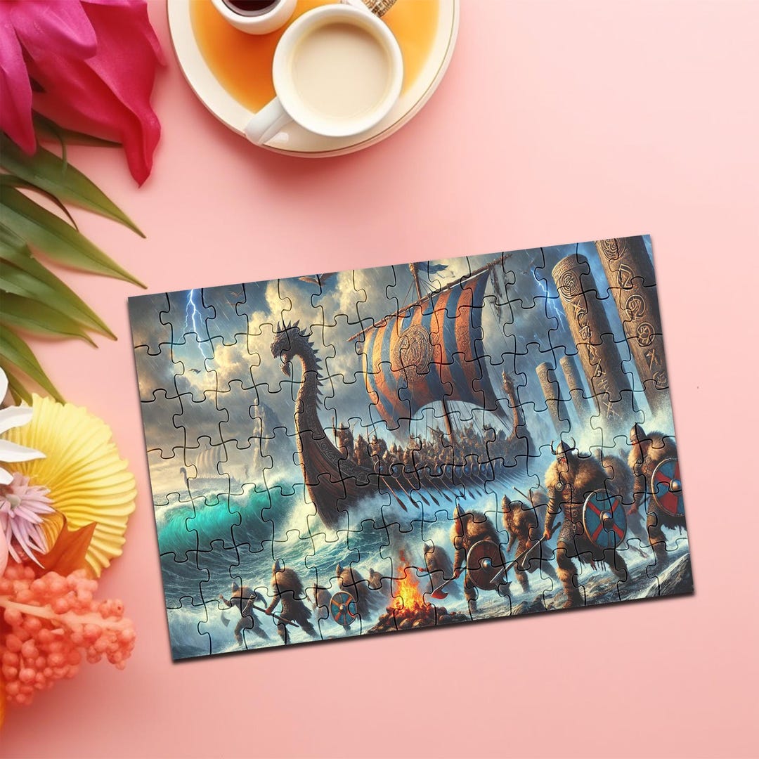 Wooden Jigsaw Puzzle for Adults - Viking Warriors & Longship Battle ...