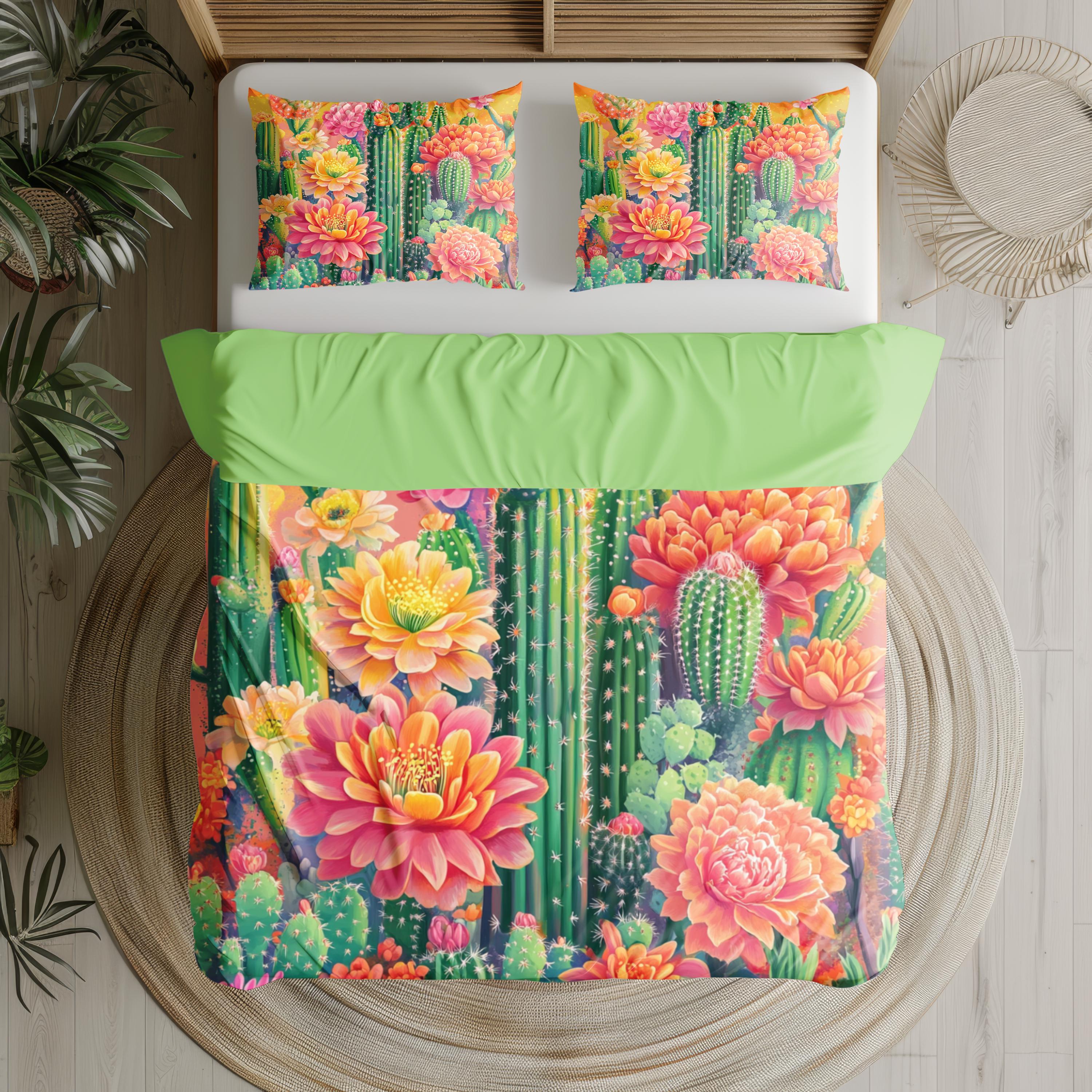 Cactus Flower Duvet Cover Set – Bold Desert Bloom Bedding With Colorful ...