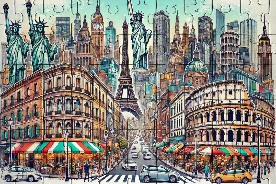 World Landmarks Wooden Jigsaw Puzzle: Famous Cityscape for Adults - Etsy