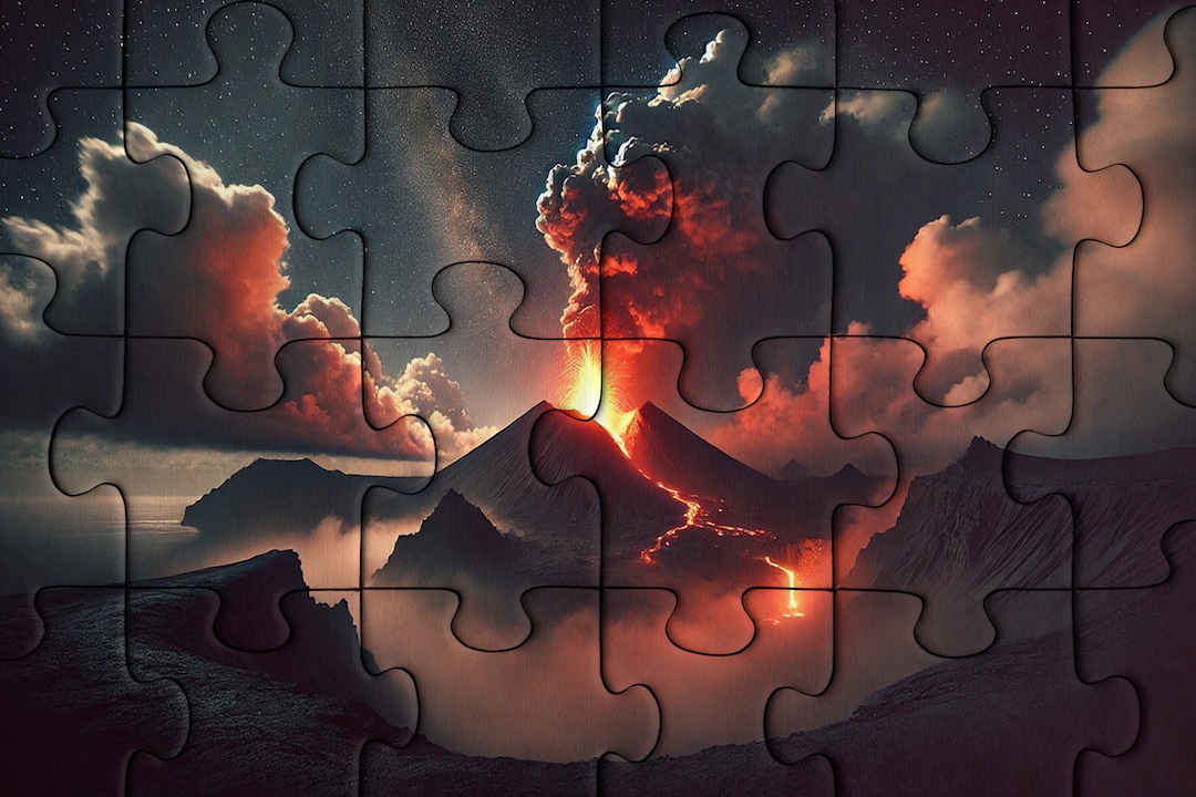 Volcano Eruption Wooden Jigsaw Puzzle | Adult Puzzle 200, 300, 500 ...