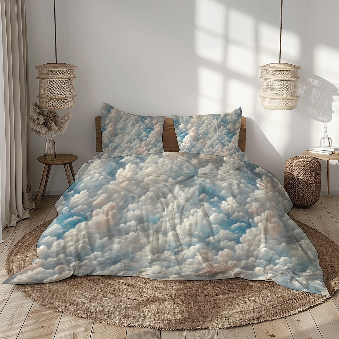 Cloudy Sky Bedding Set With Blue, White, Beige, and Pink Details ...