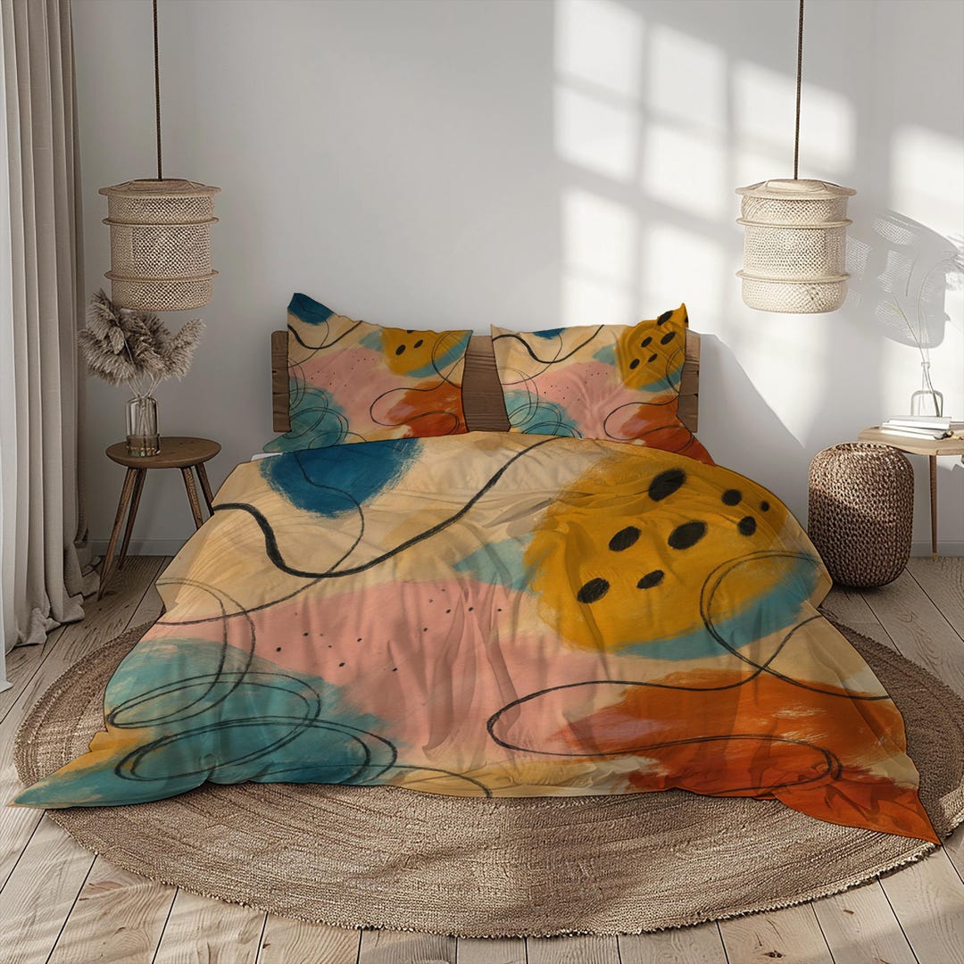 Colorful Abstract Bedding Set, Artistic Duvet Cover, Modern Art Bed Set ...