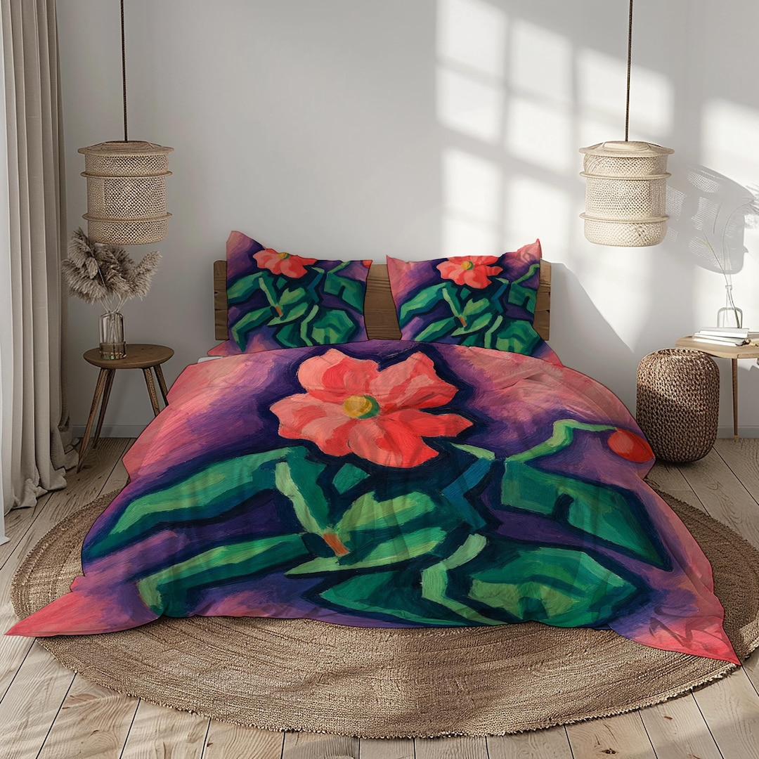Bold Floral Duvet Cover Set – Pink Red Green Purple Bedding - Etsy